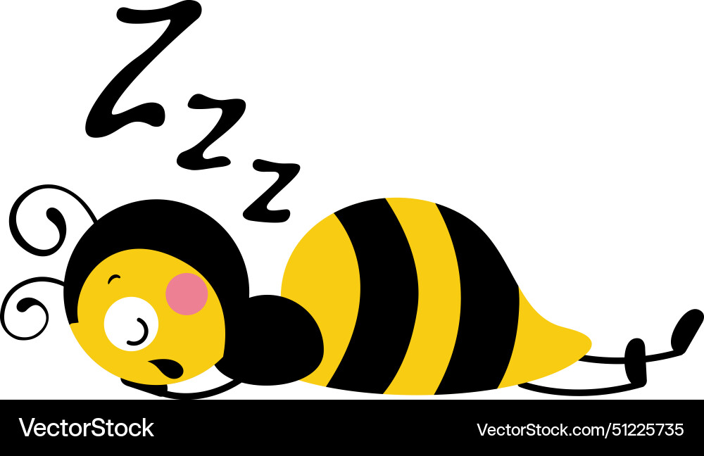 Cute bee lying down sleeping Royalty Free Vector Image