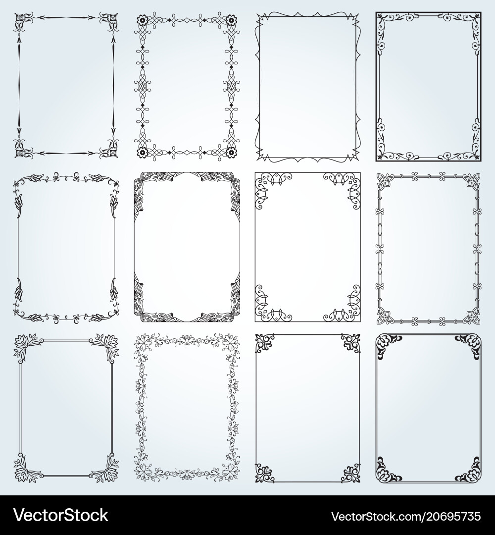Decorative rectangle frames and borders set 4 Vector Image