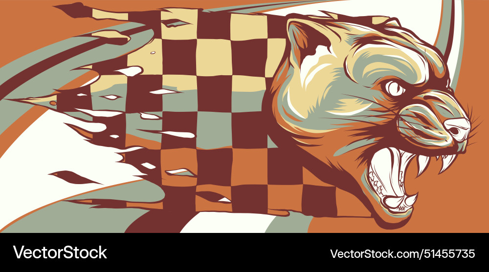 Puma head with race flag Royalty Free Vector Image