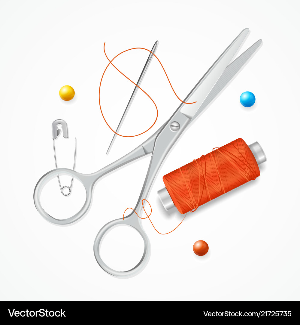 Realistic detailed 3d sewing craft concept Vector Image