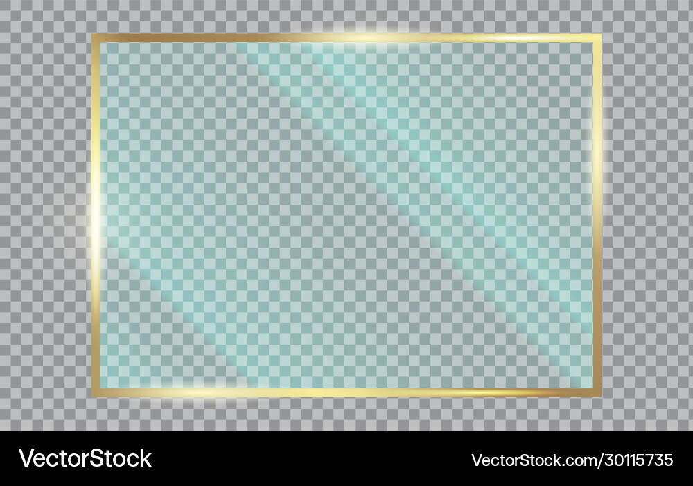 Shiny gold frame with glass clear showcase Vector Image