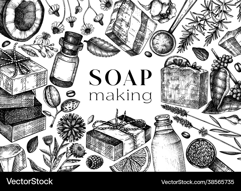 Soap making ingredients frame design Royalty Free Vector