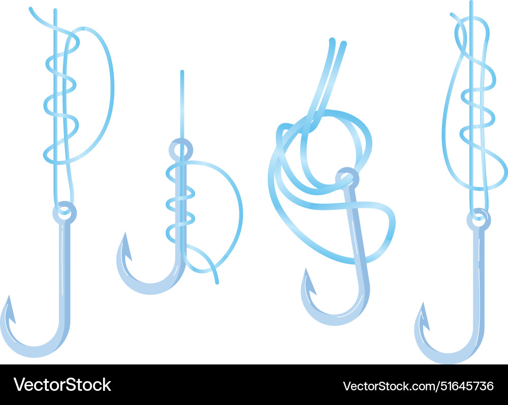 Four blue fishing hooks knots techniques Vector Image