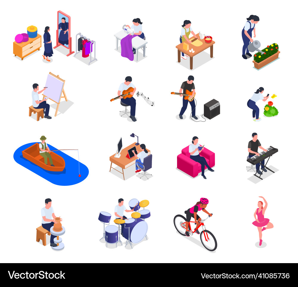 Hobbies isometric set Royalty Free Vector Image