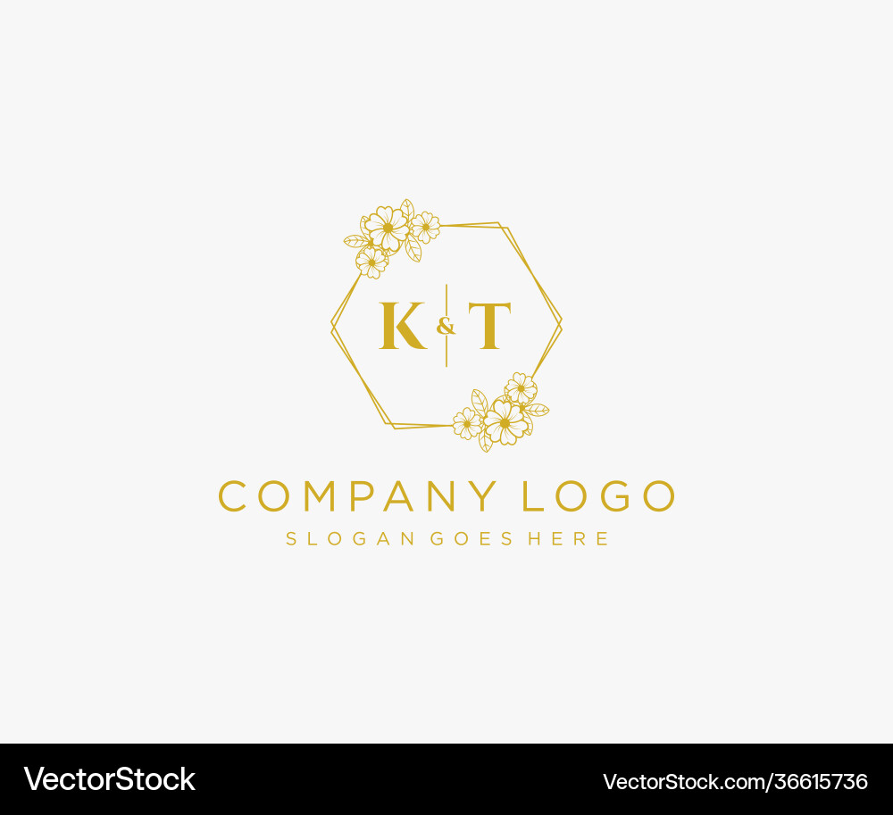 Initial kt letters decorative luxury wedding logo Vector Image