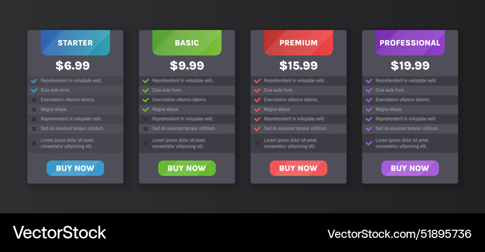Price comparison layout tariff tier pricing Vector Image