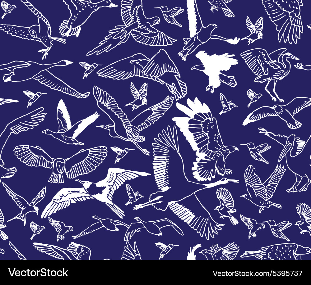 Birds night blue seamless pattern wallpaper Vector Image