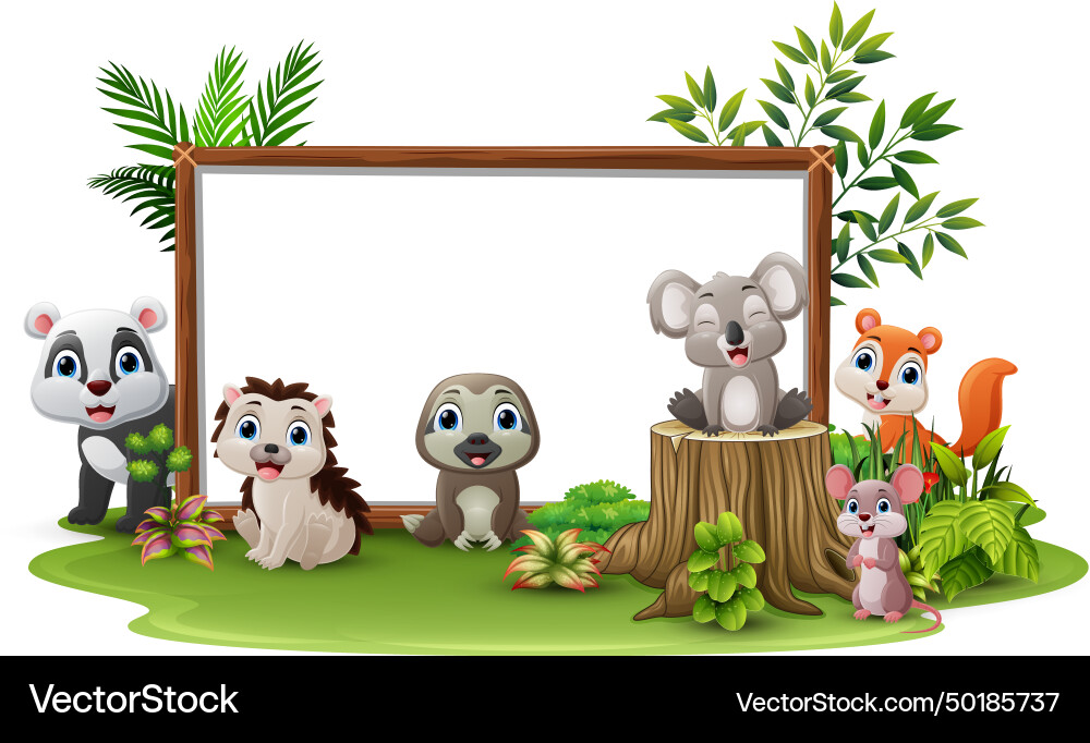 Cute wild animals cartoon with blank board Vector Image