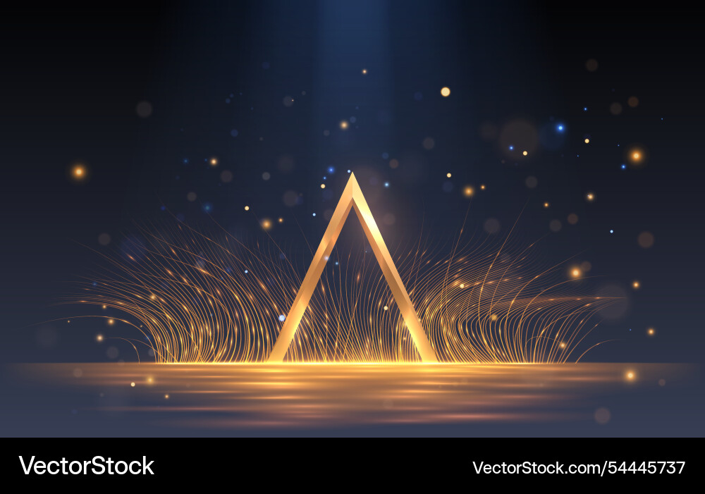 Golden triangle shape with lines and light effect Vector Image