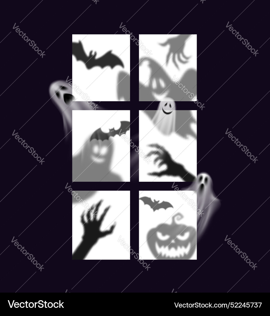 Halloween window silhouettes ghosts and hands Vector Image