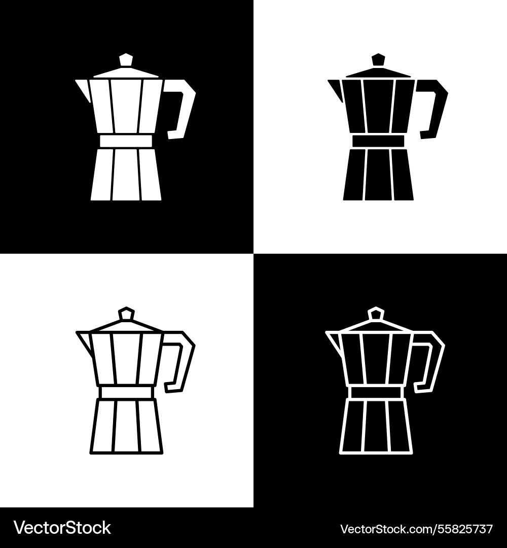 Moka pot coffee maker icons set line and solid Vector Image