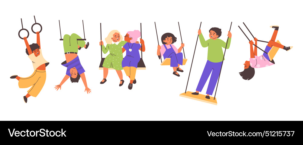 Playful children on swings Royalty Free Vector Image