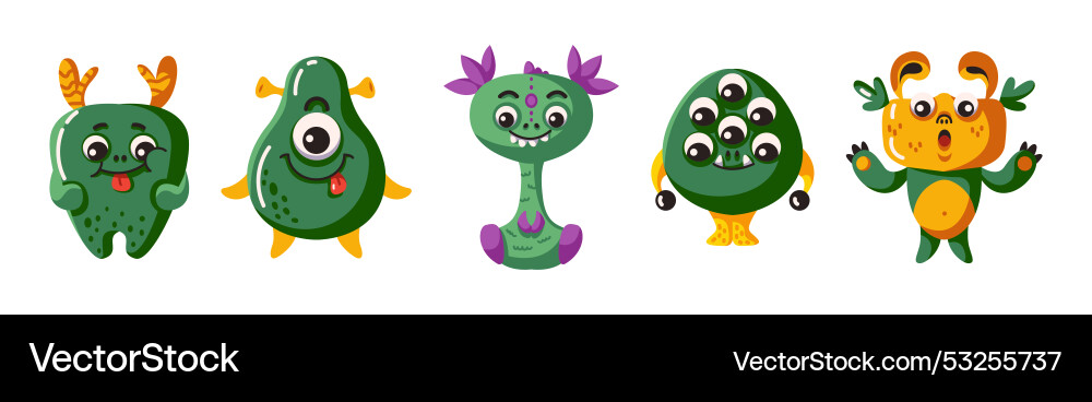 Pretty monsters with green skin characters set Vector Image