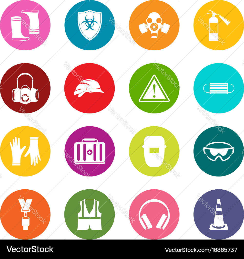 Safety icons many colors set Royalty Free Vector Image