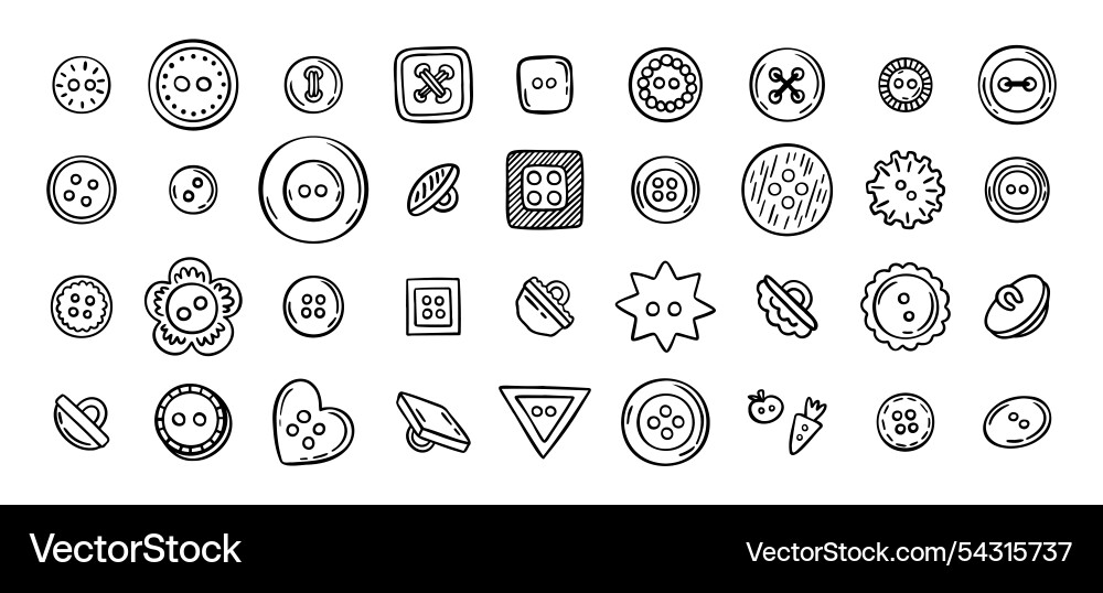 Sewing buttons line hand drawn doodle art icons Vector Image