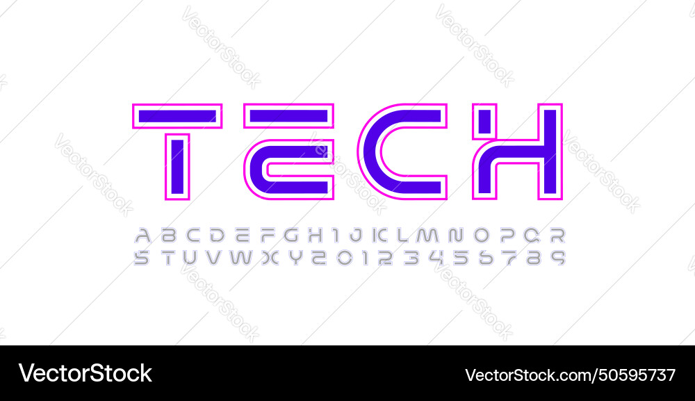 Technology outlines font Royalty Free Vector Image