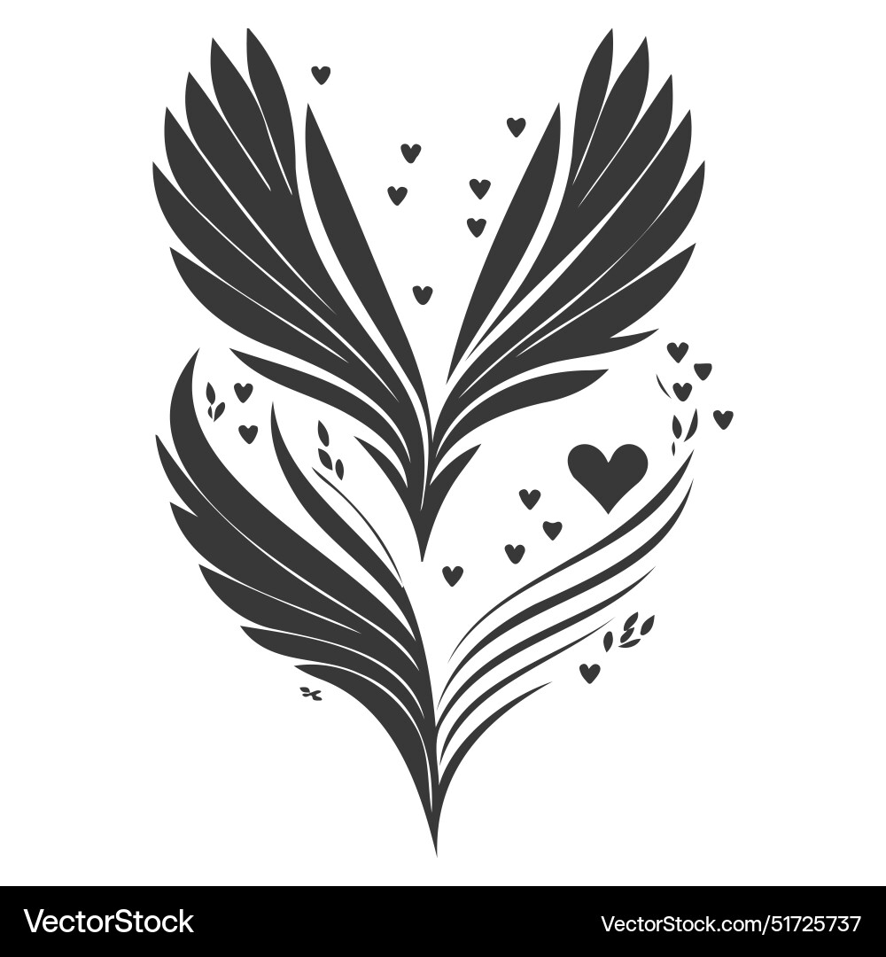 Wing fly heart valentine grey Royalty Free Vector Image