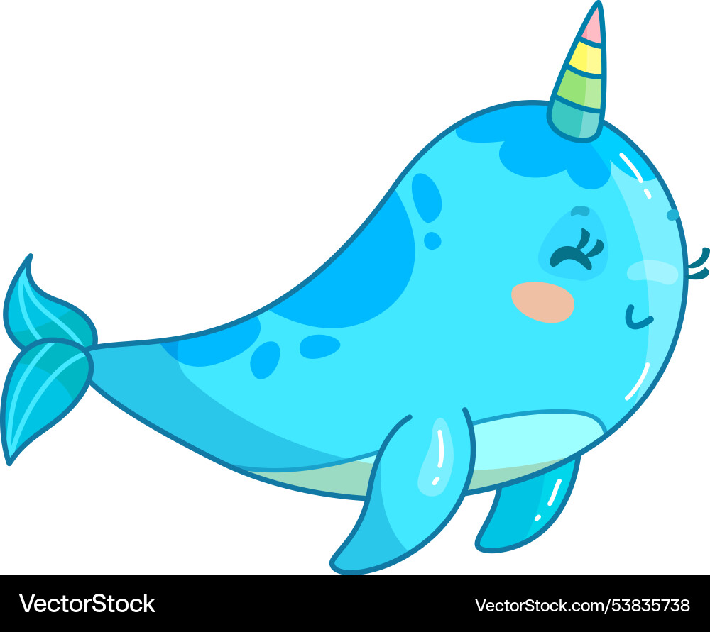 A charming blue narwhal glides gracefully through Vector Image