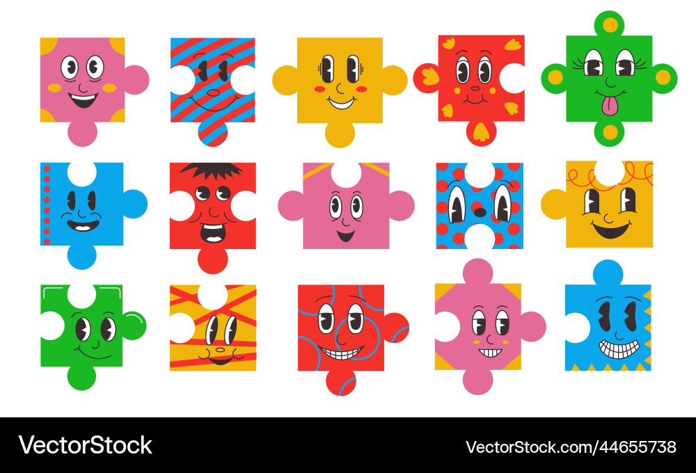 Puzzle characters cartoon comic face emotions Vector Image