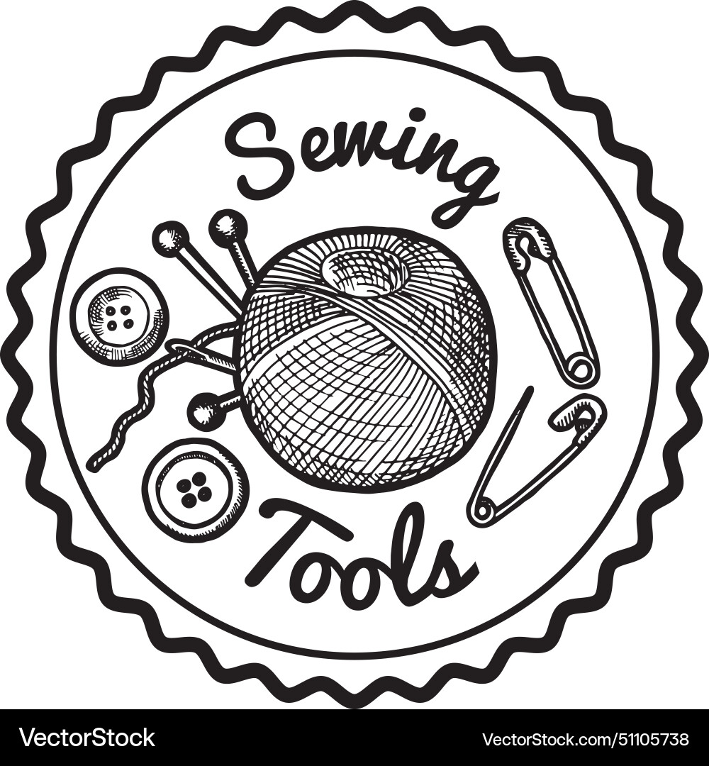 Sewing tools logo hand drawn store label Vector Image