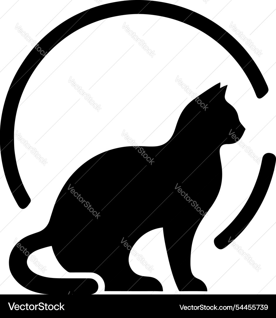 Black cat silhouette in circle Royalty Free Vector Image