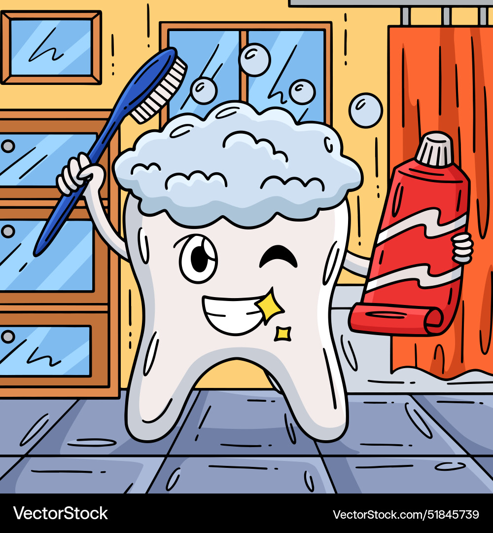 Dental care tooth holding brush toothpaste colored