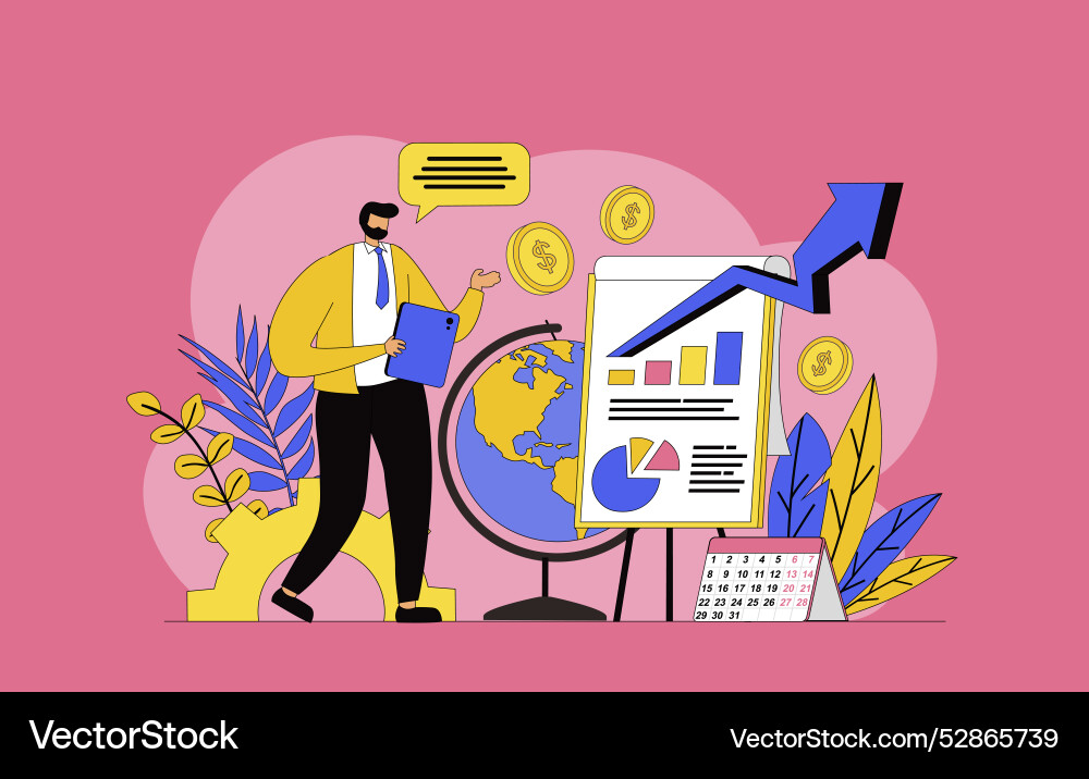 Global business strategy concept with modern flat Vector Image