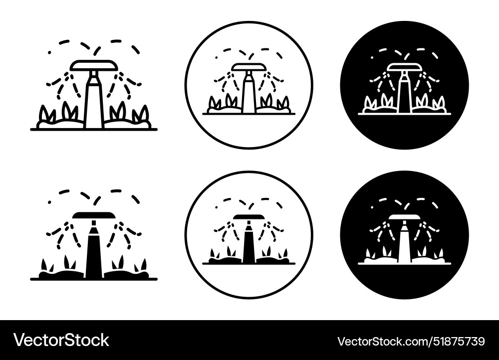 Irrigation sprinklers icon outline flat Royalty Free Vector
