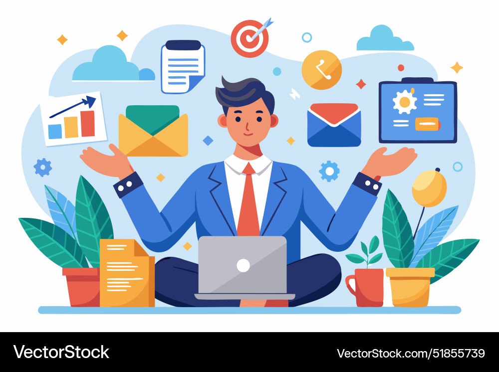 Multitasking businessman digital workplace Vector Image