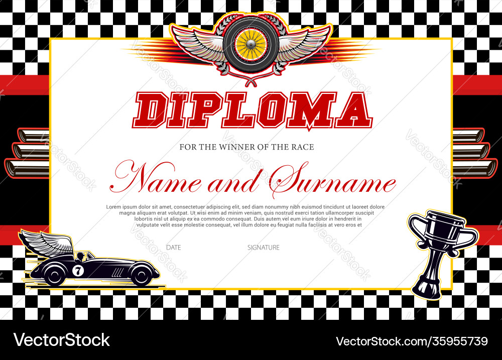 Race Sieger Diploma Template racing award Vektorbild