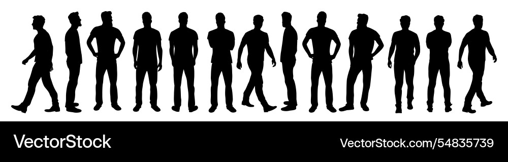 Set of man character in different poses silhouette