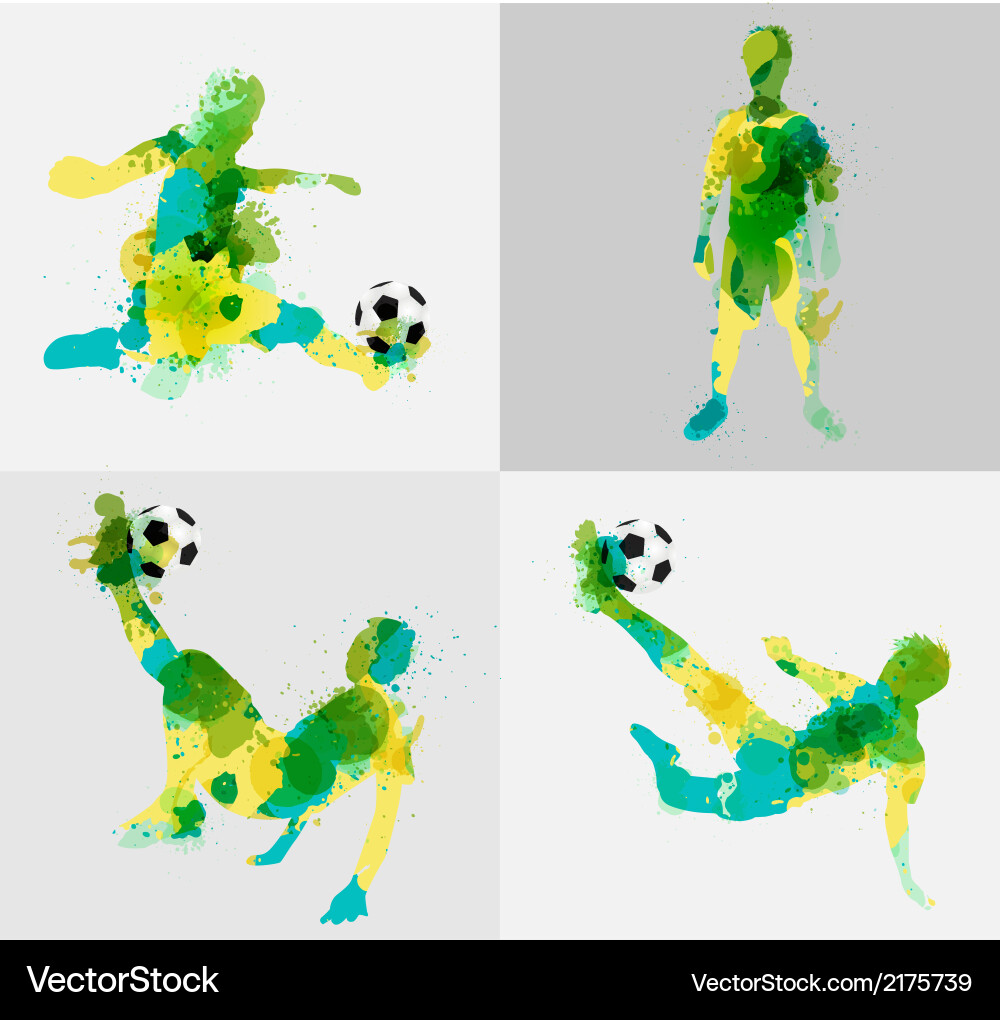 Soccer player kicks the ball with paint splatter Vector Image