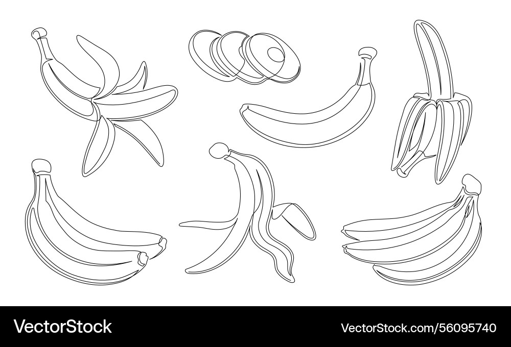 Banana continuous one line drawing icon set Vector Image