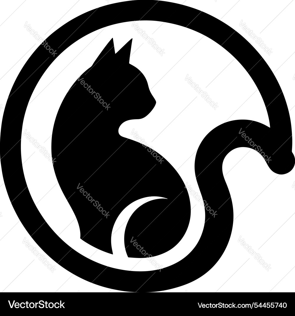 Black cat silhouette in circle Royalty Free Vector Image