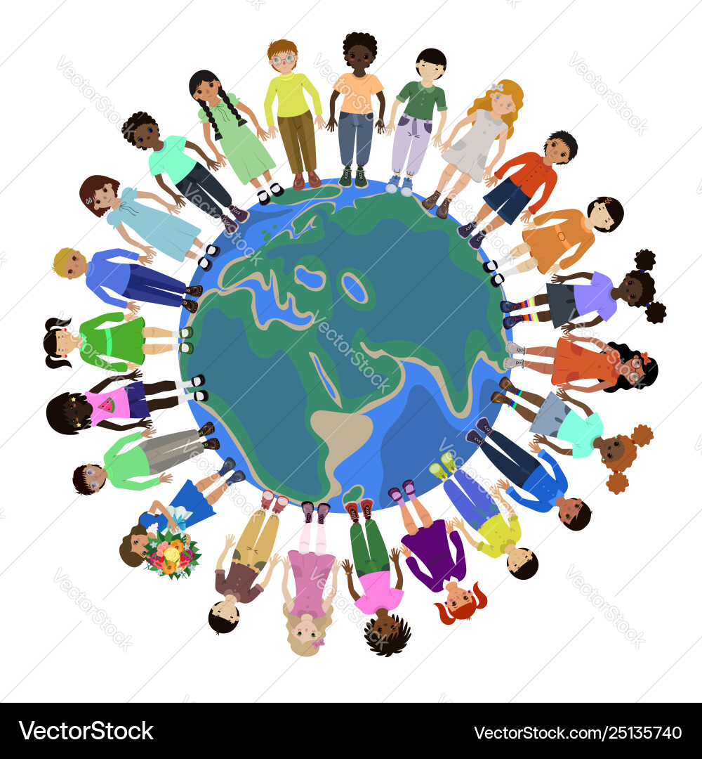 Children different races holding for hands Vector Image