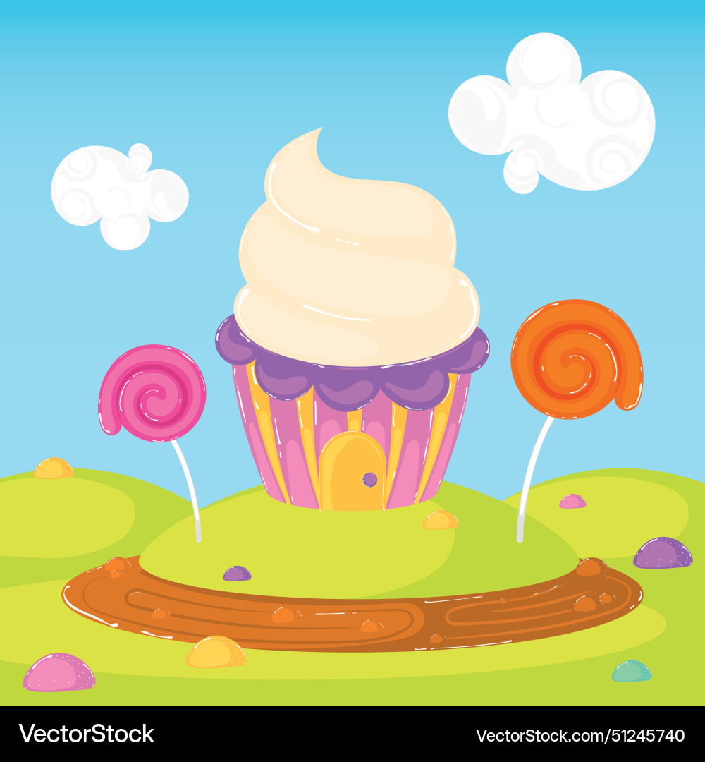 Colored candy land landscape sweet place Vector Image