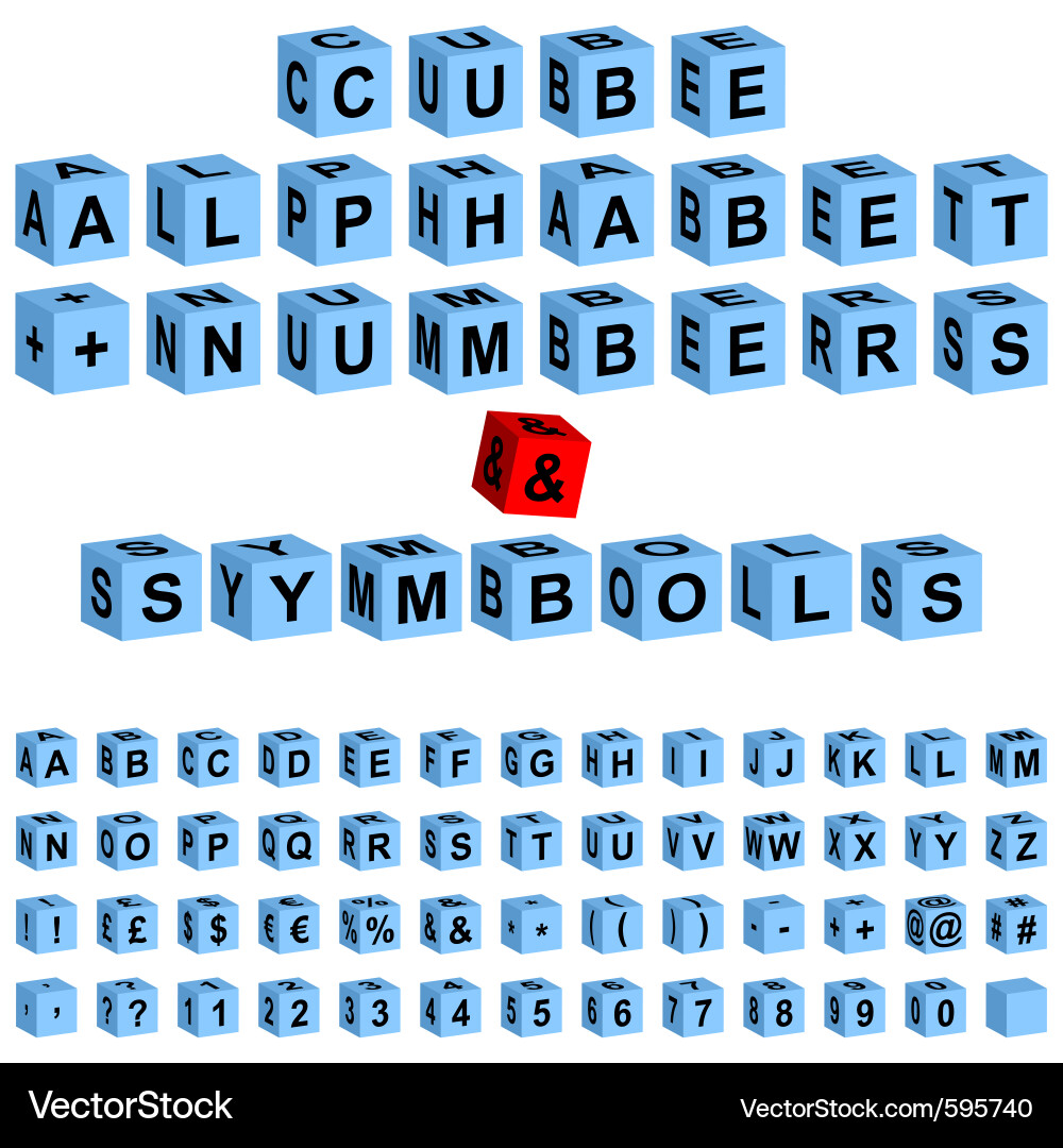 Cube alphabet numbers Royalty Free Vector Image