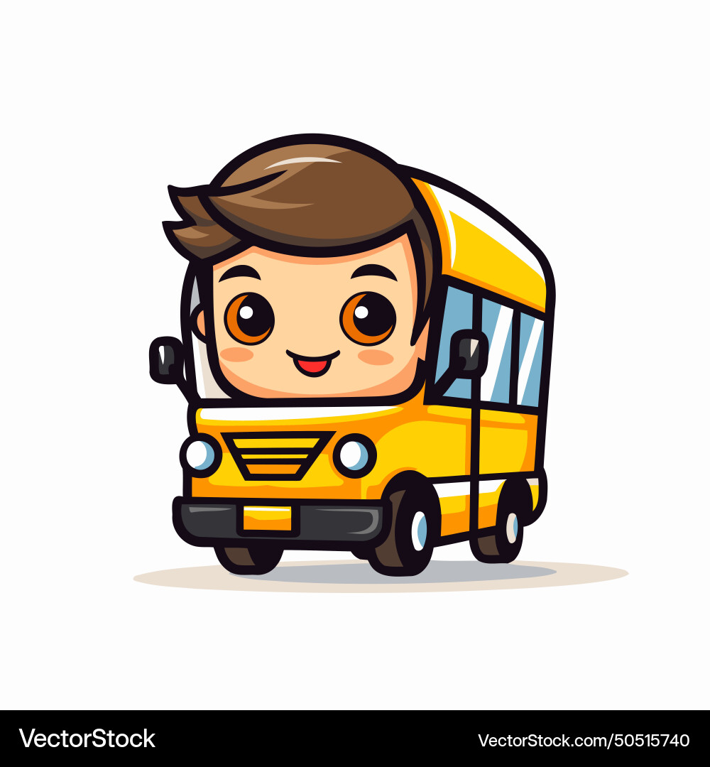 Cute school boy driving bus cartoon Royalty Free Vector