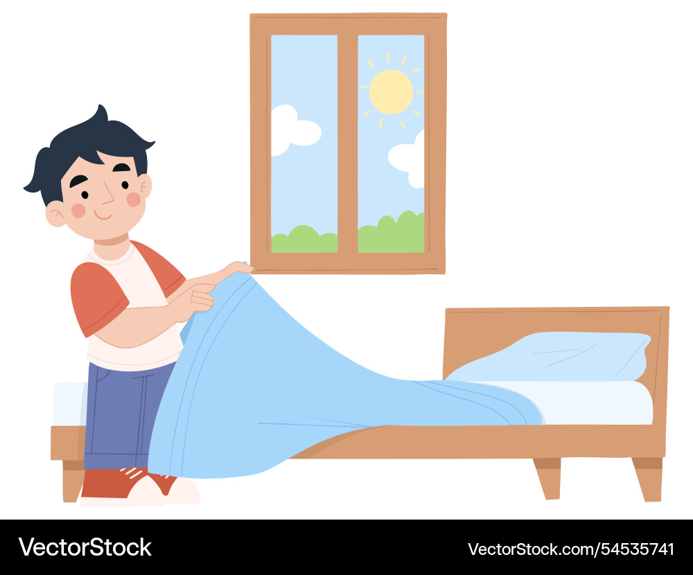 A boy making bed Royalty Free Vector Image - VectorStock
