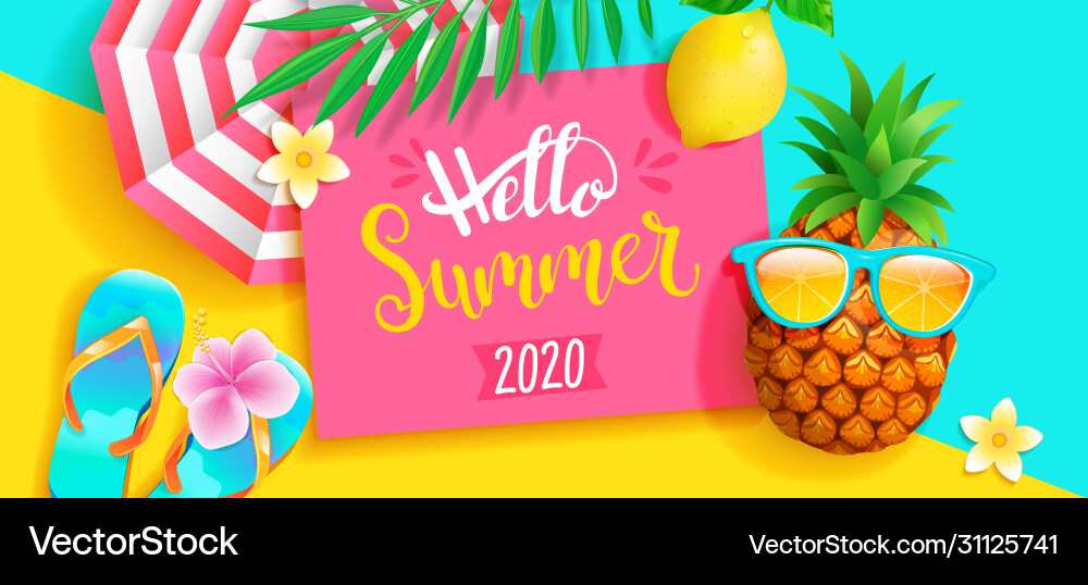 Hello summer 2020 bright greeting banner Vector Image