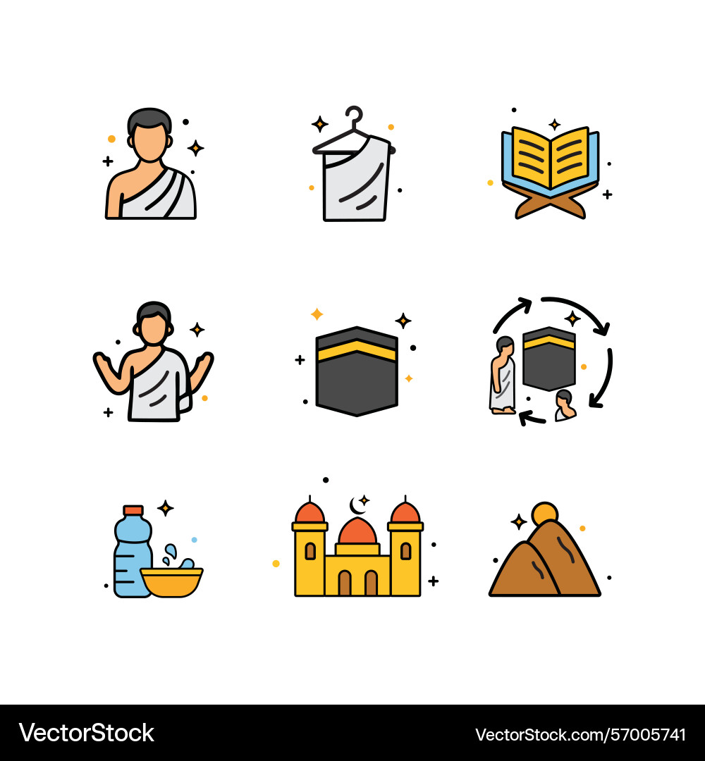 Icons for muslim hajj Royalty Free Vector Image