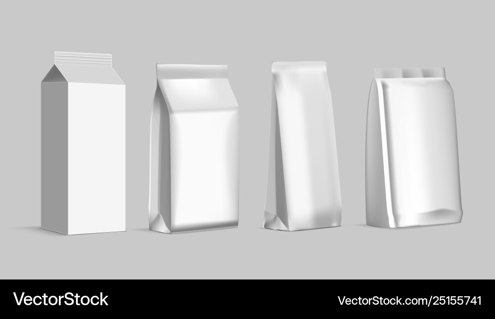 Realistic white food paper package template set Vector Image