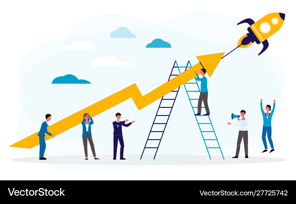 Business boost or startup with people and rocket Vector Image