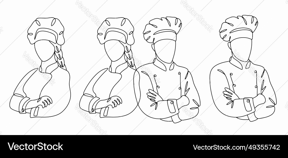 Cook woman man one line Royalty Free Vector Image