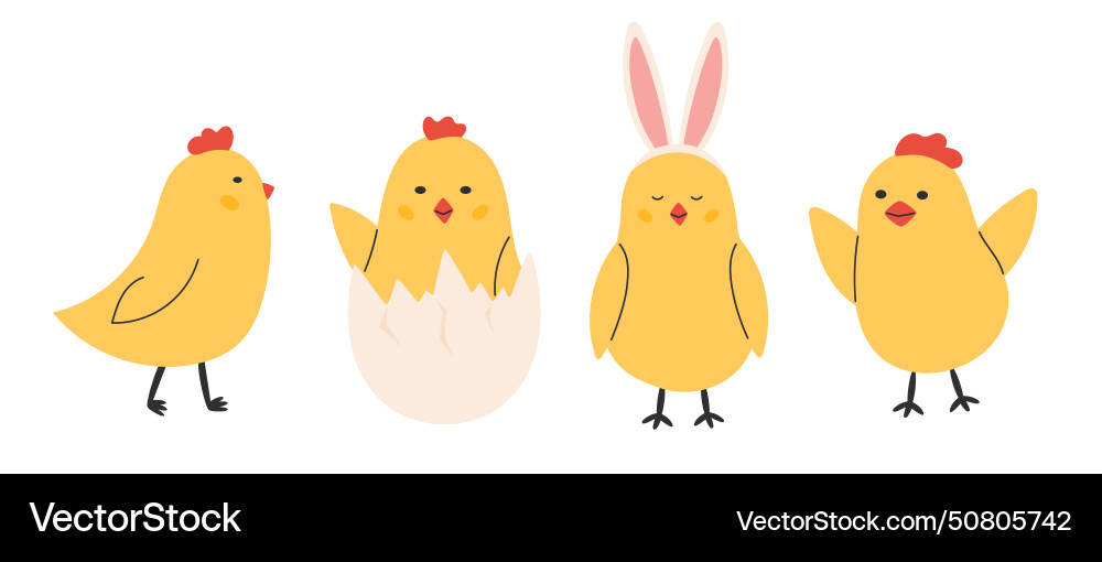 Cute easter chicks set spring collection Vector Image