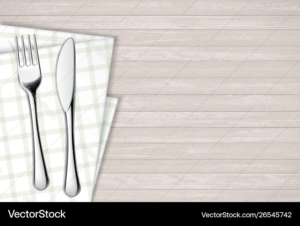 Fork and table knife on a napkin wooden Royalty Free Vector