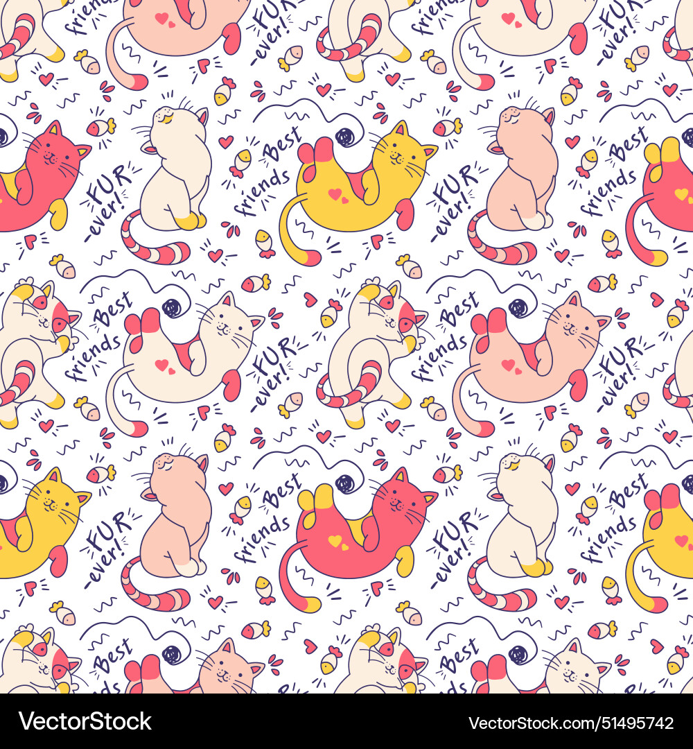 Fun seamless pattern with cute naughty cats Vector Image