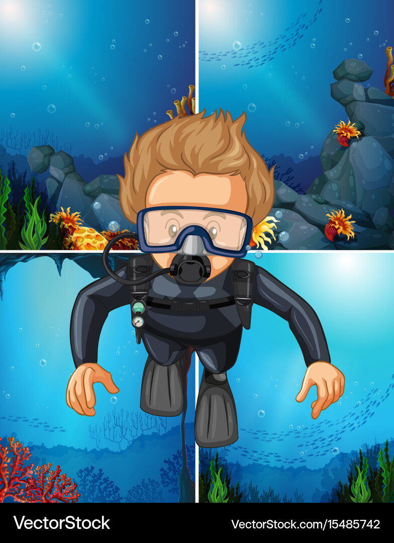 Man diving underwater and ocean backgrounds Vector Image