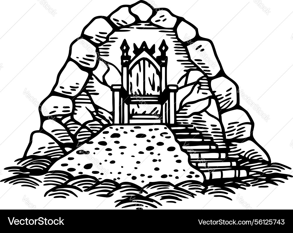 Ancient stone throne within cave entrance rocky Vector Image
