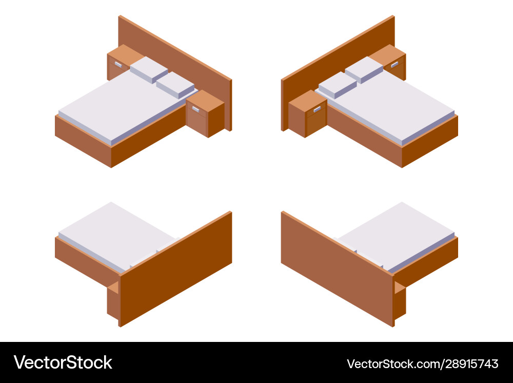 Double bed with bedside tables in isometric style Vector Image